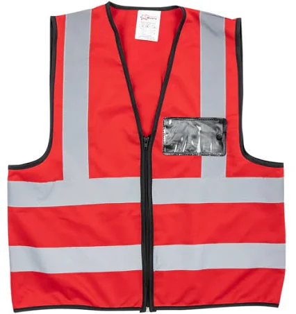 Pioneer® Red Reflective Vest with Zip & ID Pouch - makopoindustrial.com